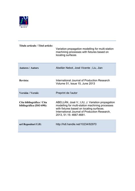 Pdf Variation Propagation Modelling For Multi Station Machining Processes With Fixtures Based
