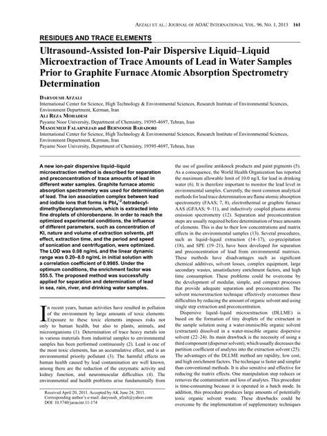Pdf Ultrasound Assisted Ion Pair Dispersive Liquid Liquid Microextraction Of Trace Amounts Of