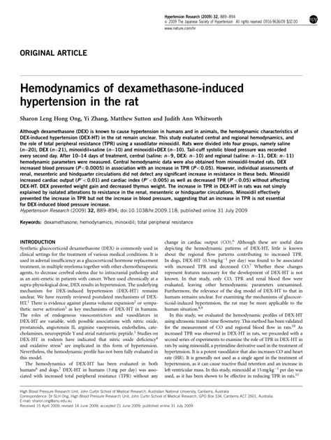 Pdf Hemodynamics Of Dexamethasone Induced Hypertension In The Rat