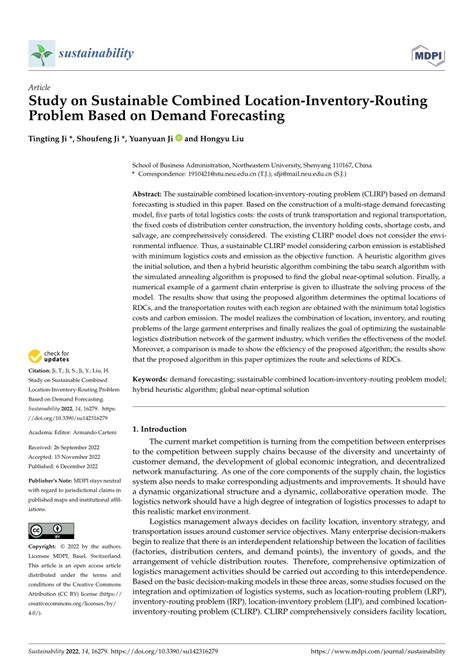 PDF Study On Sustainable Combined Location Inventory Routing Problem Based On Demand Forecasting