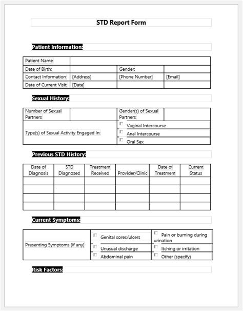 STD Report Form Template Download MS Word Docx File