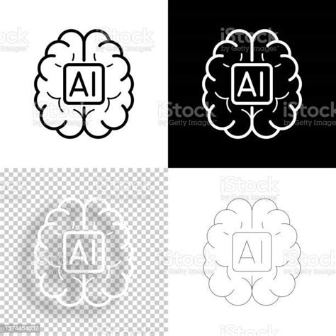 인공 지능 Ai와 인간의 두뇌 디자인 아이콘입니다 빈 흰색 및 검은색 배경 선 아이콘 Brain Computer Interface에 대한 스톡 벡터 아트 및 기타 이미지