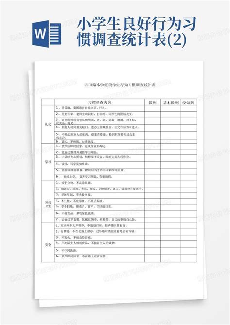 小学生良好行为习惯调查统计表 2 Word模板下载 编号qozamkgy 熊猫办公