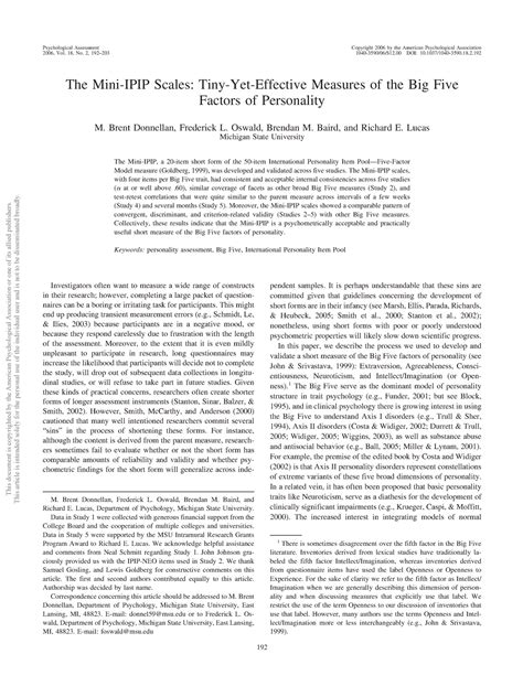 Mini Ipip The Mini Ipip Scales Tiny Yet Effective Measures Of The Big Five Factors Of