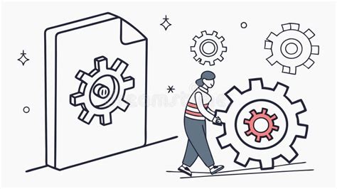 Person With Gear And Document Process Management Workflow Engineering Task Vector Design