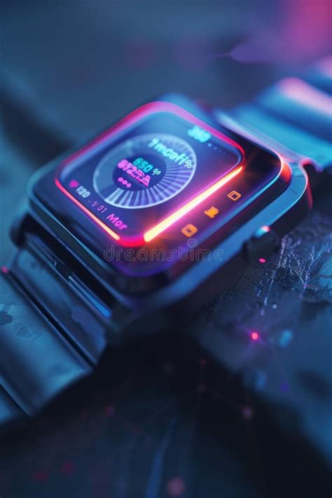 Futuristic Neon Progress Bar On Smartwatch Interface For Health Tracking And Goal Completion