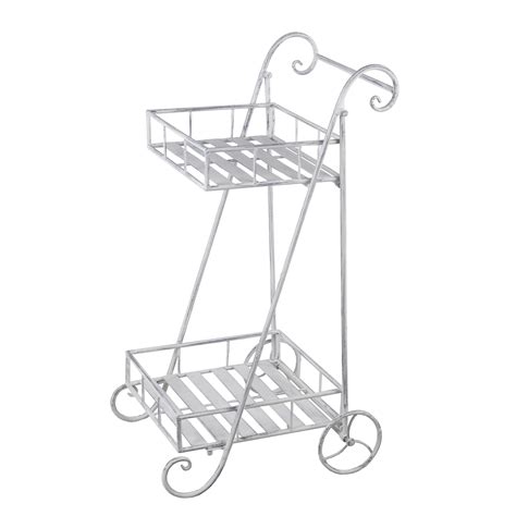 Saltoro Sherpi Industrial 2 Tier Metal Planter Cart With Scroll Design