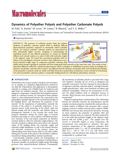 Pdf Dynamics Of Polyether Polyols And Polyether Carbonate Polyols
