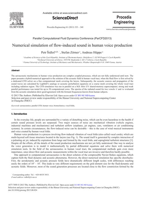 Pdf Numerical Simulation Of Flow Induced Sound In Human Voice Production