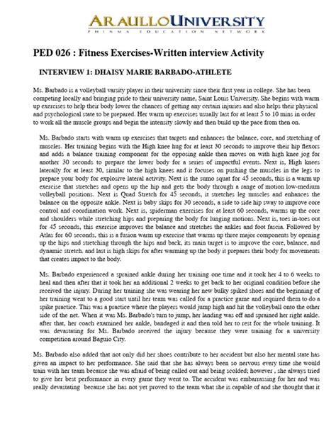 Ped 026 Written Interview Activity Pdf Running Ankle