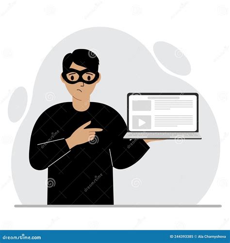 Hacker In A Black Mask With A Computer The Cybercriminal Is Holding A Laptop Cyber Attack