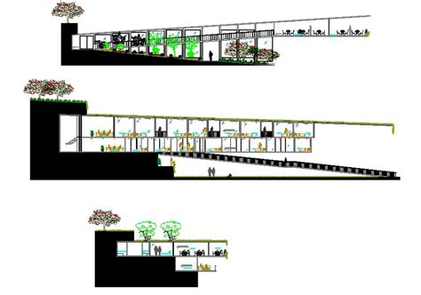 Sectional Detail Of Hotel Building 2d View Layout File In Dwg Format