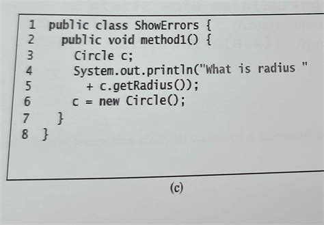 solved public class showerrors {public void methodio {circle
