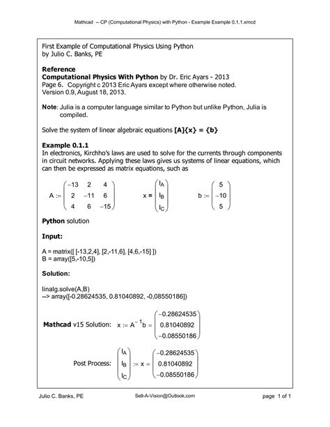 Mathcad Cp Computational Physics With Python Example Example 01