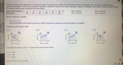 solved find the equation of the regression line for the