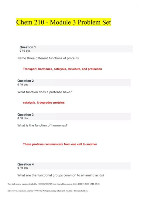 Chem 210 Module 3 Problem Set Questions And Answers Latest 100 Correct Answers Portage