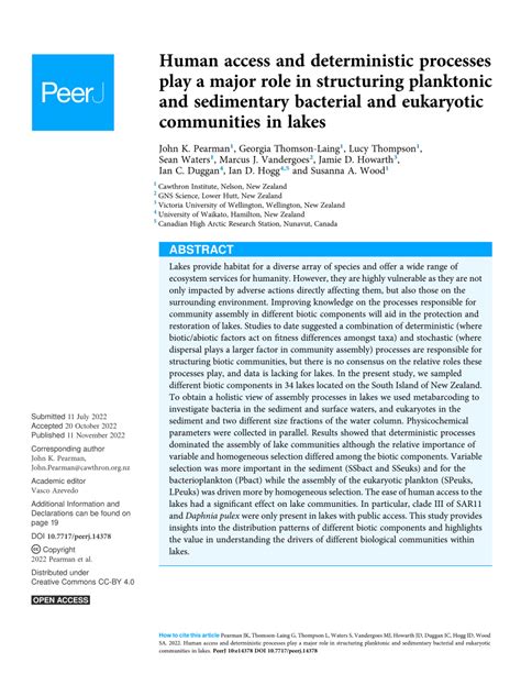 Pdf Human Access And Deterministic Processes Play A Major Role In Structuring Planktonic And
