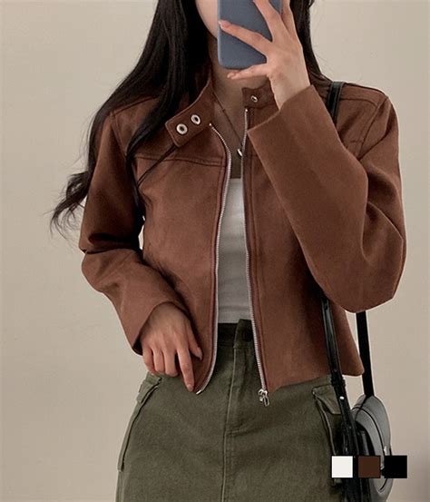 기프티박스 무료배송 로건 스웨이드 차이나 카라 크롭 자켓