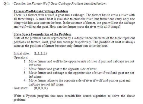 Solved Q 1 Consider The Farmer Wolf Goat Cabbage Problem Chegg