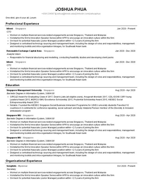 Joshua Phua Resume Pdf Singapore World Politics
