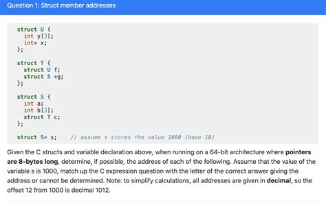 Solved Question 1 Struct Member Addresses Struct U Int