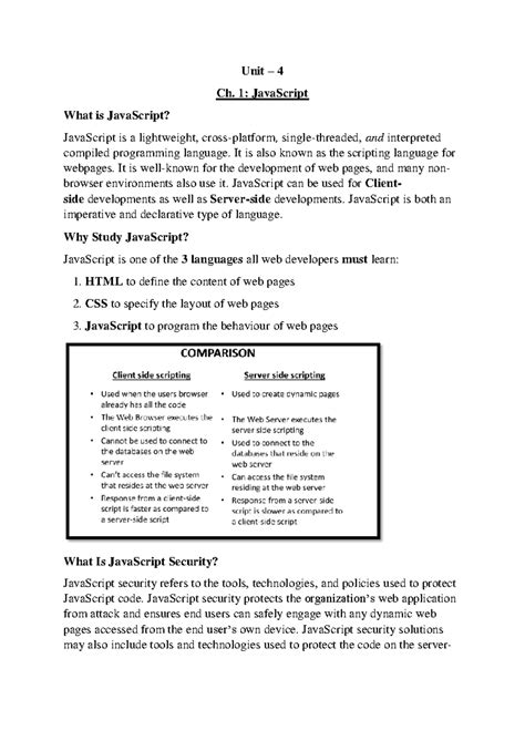 Unit 4 Java Script Unit 4 Ch 1 Javascript What Is Javascript Javascript Is A Lightweight