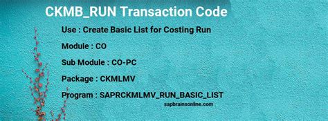 CKMB RUN SAP Tcode For Create Basic List For Costing Run