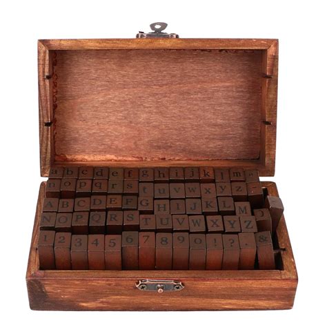 70개 수제 직사각형 나무 상자 알파벳 스탬프 Diy 키트 웨딩 앨범 및 일기장을 위한 레터 스탬프 어린이들을 위한 번호 스탬프 세트 핸드폰닷컴