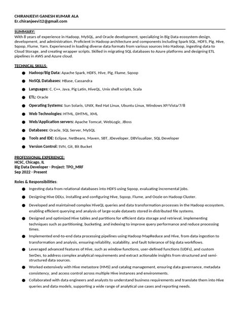 Resumechiranjeevi Pdf Apache Hadoop Apache Spark