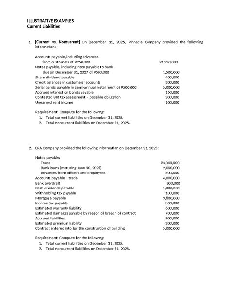 Illustrative Examples Of Current Liabilities Acct 101 Studocu