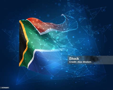남아프리카 공화국 벡터 플래그 파란색 배경의 삼각형 다각형의 가상 추상 3d 개체 0명에 대한 스톡 벡터 아트 및 기타 이미지 0명 개발 개체 그룹 Istock