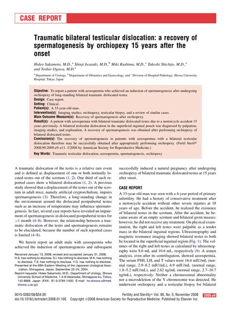 Traumatic Bilateral Testicular Dislocation A Recovery Of