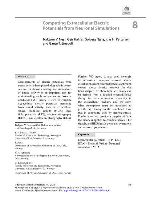 Pdf Computing Extracellular Electric Potentials From Neuronal Simulations