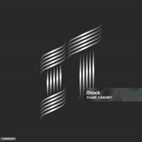 이니셜 It 또는 Ti 메탈 레터 로고 모노그램 부티크 메탈릭 로고타입을 위한 두 글자 I와 T의 조합 직조 실 얇은 실버 평행선 0명에 대한 스톡 벡터 아트 및 기타