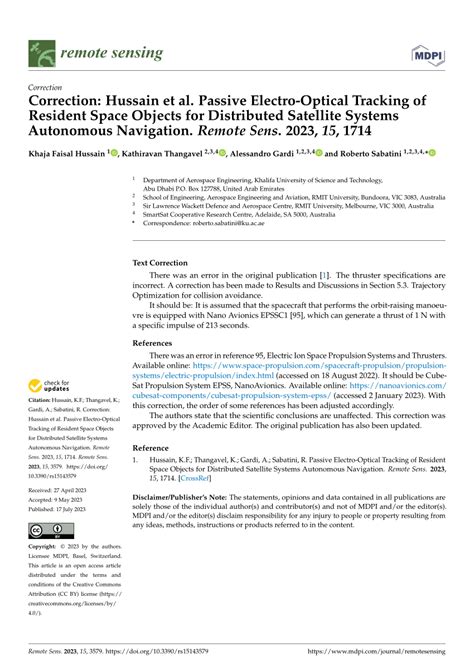 Pdf Correction Hussain Et Al Passive Electro Optical Tracking Of