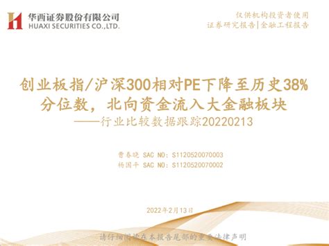 行业比较数据跟踪：创业板指沪深300相对pe下降至历史38分位数，北向资金流入大金融板块