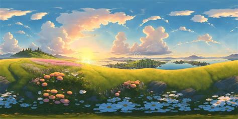 Anime Equirectangular Cyberpunk City Street 360 Degree Hdri Map Stock