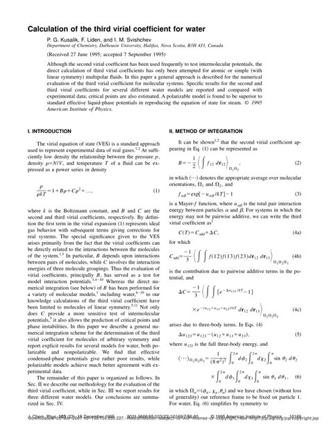 Pdf Calculation Of The Third Virial Coefficient For Water