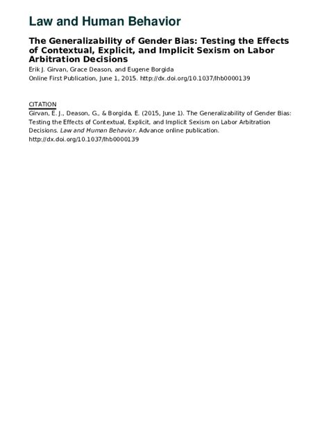 Pdf The Generalizability Of Gender Bias Testing The Effects Of