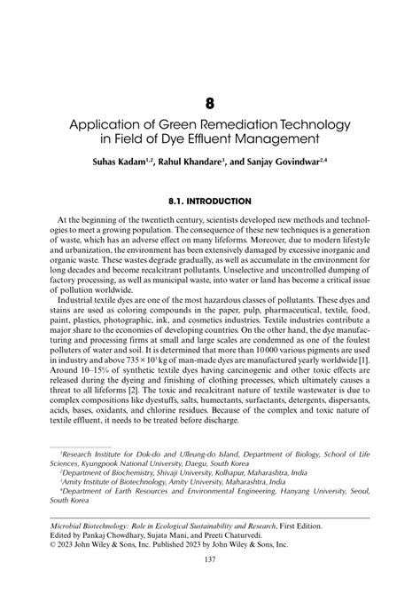Pdf Application Of Green Remediation Technology In Field Of Dye Effluent Management