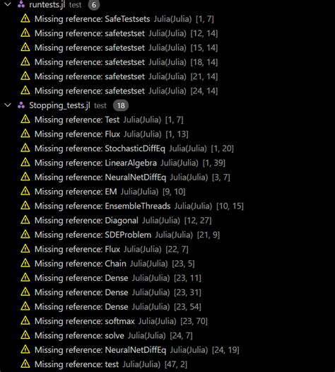 missing reference warnings with julia in vs code new to julia
