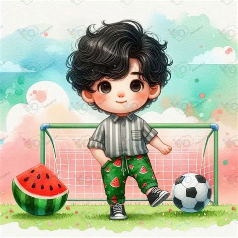بک گراند کودکانه پسر بچه با نمک فوتبالیست و یه قاچ هندونه کد 43071 ویژه عکس گراف عکس گراف