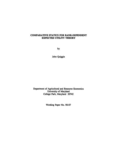 Pdf Comparative Statics For Rank Dependent Expected Utility Theory