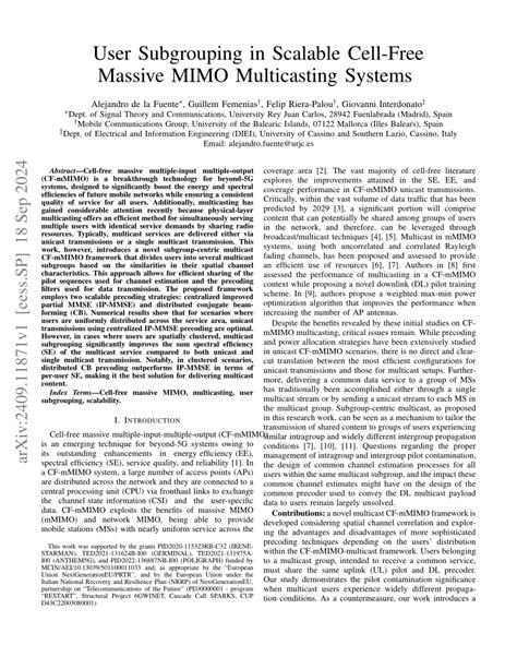 Pdf User Subgrouping In Scalable Cell Free Massive Mimo Multicasting