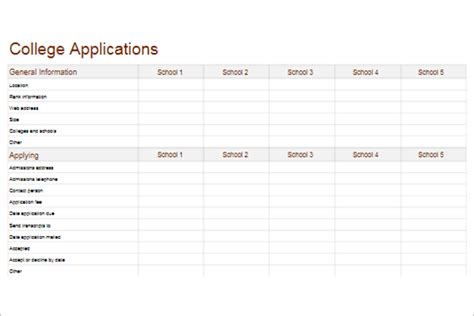 College Comparison Chart Template