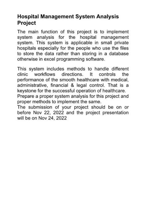 Hospital Management System Analysis Project The Main