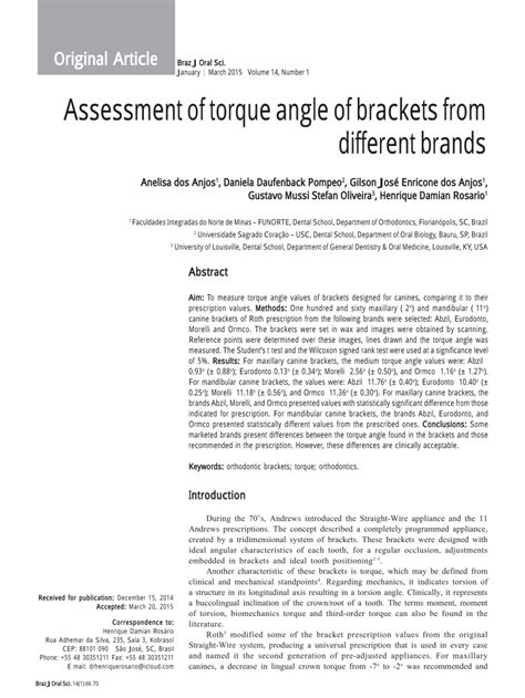 PDF Assessment Of Torque Angle Of Brackets From Different Brands