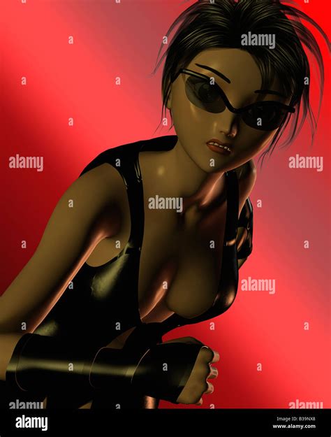 Computer Generated Image Of Woman Running Wearing Sunglasses Stock