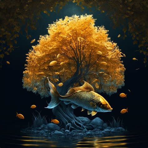 돈 들어오는 황금 잎을 가진 나무와 황금 잉어 Ai그림 Pc 배경 화면 Ai Art 6