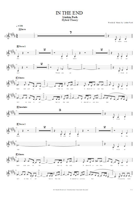 In The End Tab By Linkin Park Guitar Pro Guitars Bass And Backing
